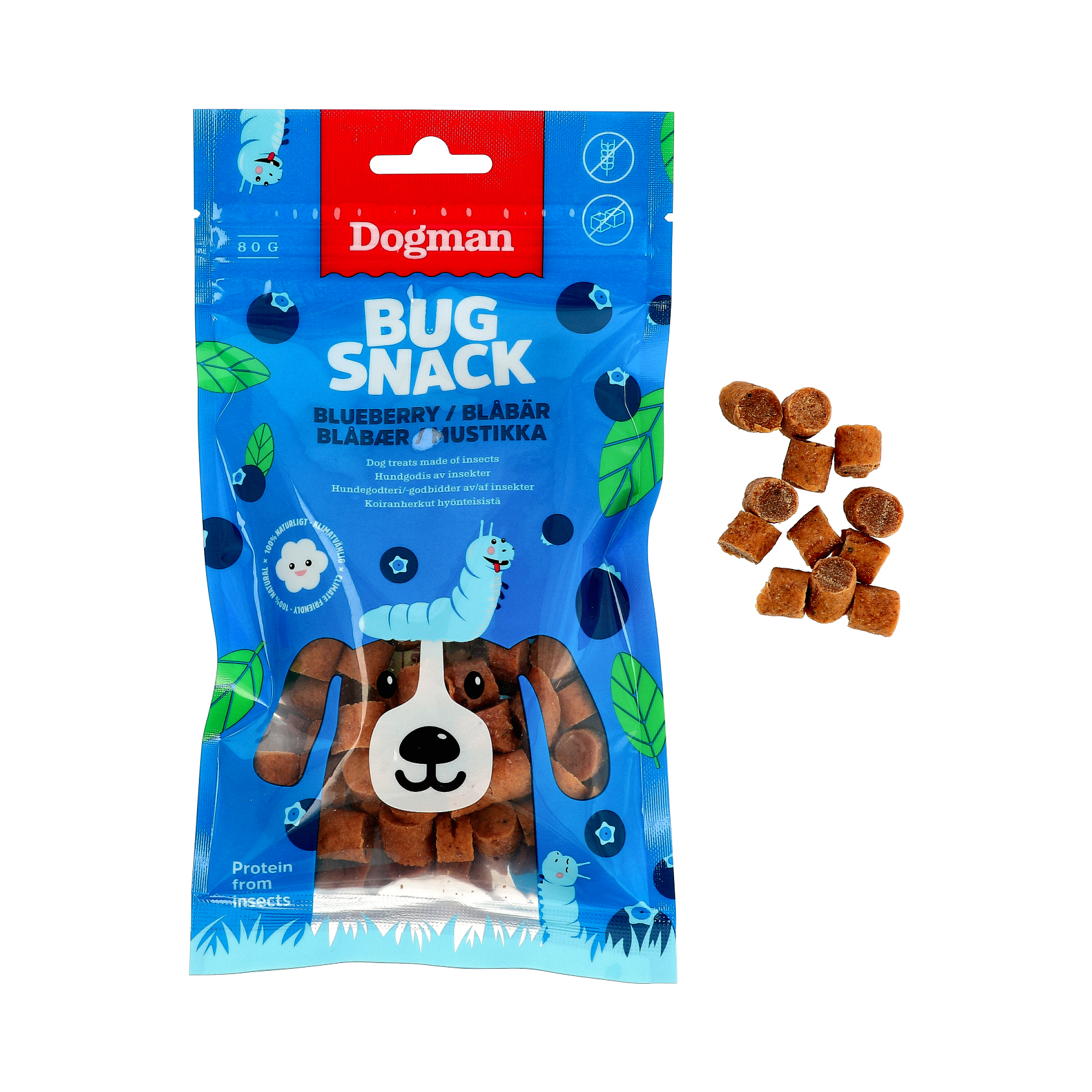 Köp Dogman Bug Snack Blåbär till din hund | Tinybuddy