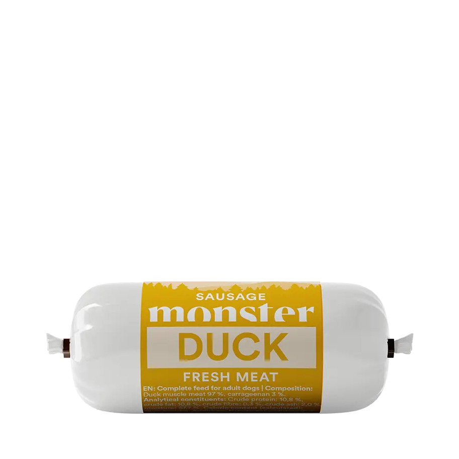 Köp Monster Dog Sausage Duck till din hund | Tinybuddy